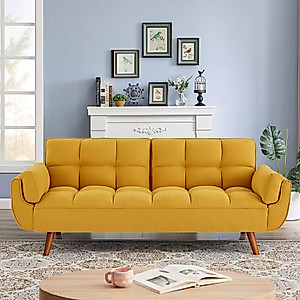 XGWIHLO Convertible Sofa Bed Folding Loveseat Couch, Modern Futon Recliner Sleeper with Adjustable Backrest, Yellow