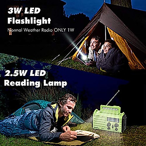 Emergency Radio Hand Crank Solar, AM/FM/SW NOAA Weather Radio, Portable Battery Operated Radio with Cell Phone Charger, 3W LED Flashlight & Reading Lamp, SOS for Home,Storm,Camping,Survival