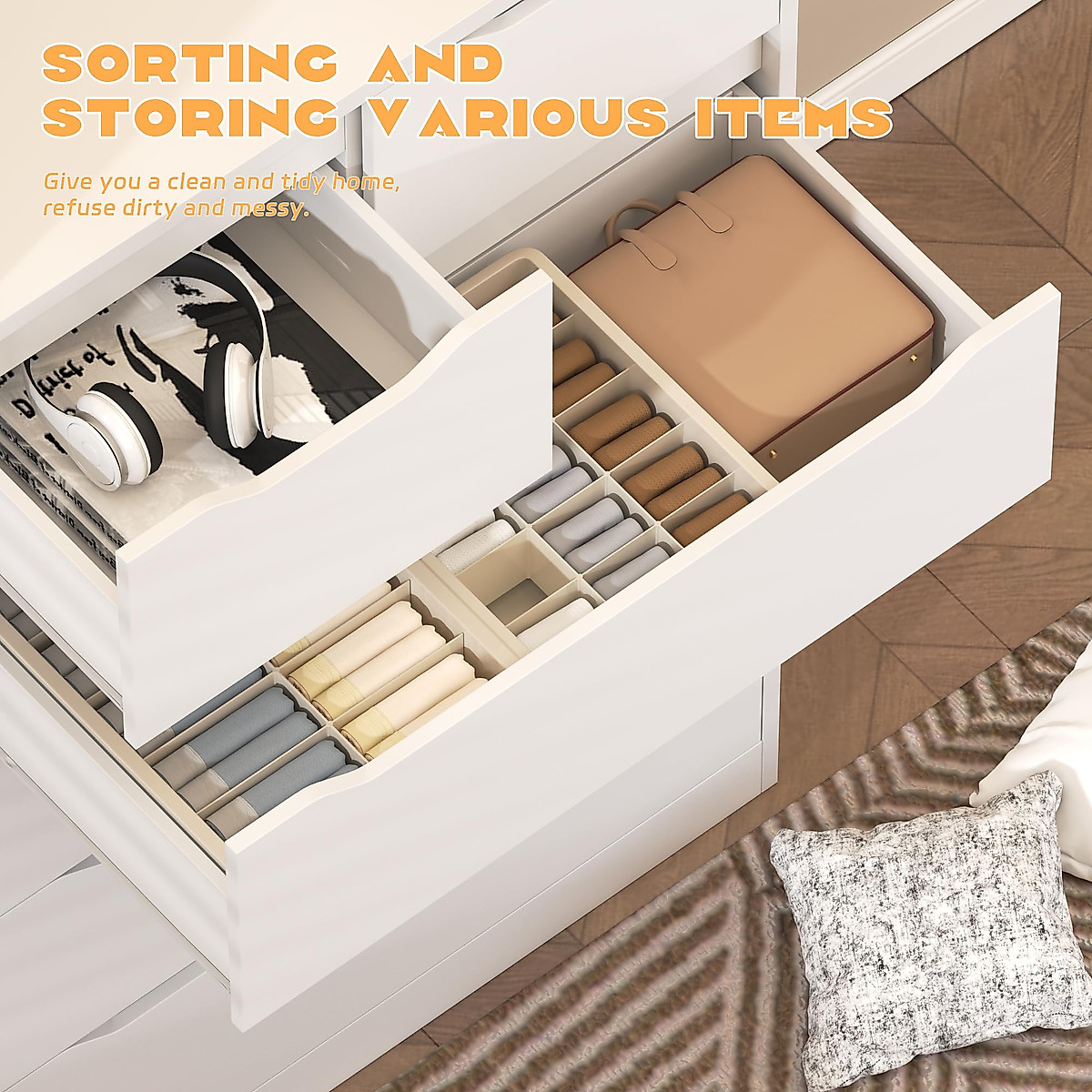 SPERTIKC Tall Chest of Drawers, 6 Drawer Dresser for Bedroom, White Dresser with Large Storage Space, Modern Dresser for Corridors and Living Rooms, 27.5" x 16" x 43.5"