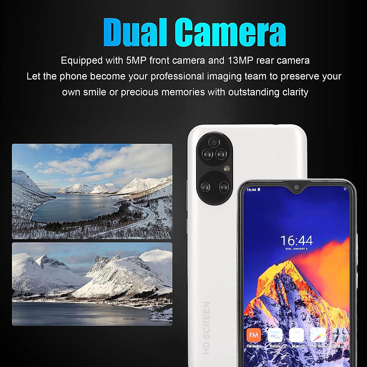 Yunseity Unlocked Smartphone, H22 Face Recognition Dual SIM Cards Mobile Phone, 6.5 Inch HD Full Creen 6GB RAM 64GB ROM Ultra Thin Smart Phone, 5MP 13MP Cameras, Smooth Display