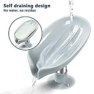 Bar Soap Holder, YUOROS Shower Soap Dishes Container with Suction Cup Leaf Shape Self Draining for Bathroom Kitchen (2 Pack, Blue)