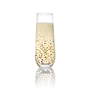 Trinkware Goldosa Stemless Champagne Flute Glasses With Gold Luster – Mimosa Glasses Set of 4 – 9oz