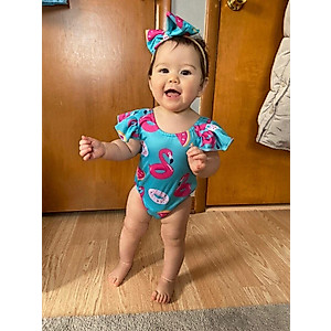 Toddler Baby Girl Flamingo Swimsuit Newborn Girls One Piece Ruffle Bathing Suit with Headband Summer Bikini Swimwear for Infant Girl(Flamingo,6-12 Months)