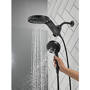 Delta Faucet HydroRain 5-Spray H2Okinetic Dual Shower Head with Handheld Spray, Black Shower Head with Hose, Handheld Shower Heads, Detachable Shower Head, 1.75 GPM Flow Rate, Matte Black 58680-BL