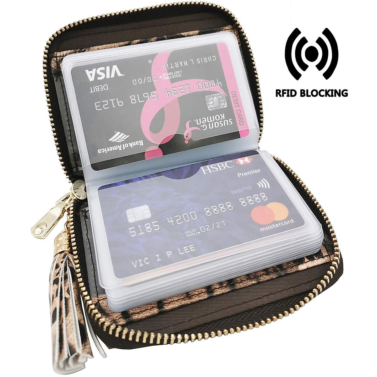 YUHAN PRETTY Womens Credit Card Holder Wallet RFID Leather Small ID Card Case (20 Card Slots - Leopard)