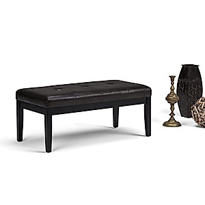 SIMPLIHOME Lacey 43 inch Wide Rectangle Ottoman Bench Distressed Black Tufted Footrest Stool, Faux Leather for Living Room, Bedroom, Contemporary Modern
