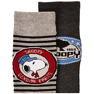 Peanuts Mens 2 Pack Crew Casual Sock, Grey, 10-13 US
