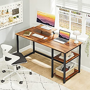 GreenForest Home Office Computer Desk with Monitor Stand and Reversible Storage Shelves,47 inch Modern Writing PC Work Table,Easy Assembly,Walnut