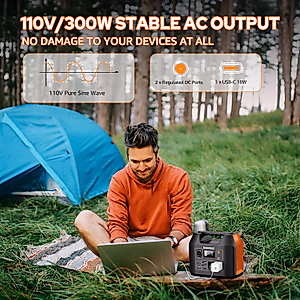 EnginStar Portable Power Station 300W 296Wh Battery Bank with 110V Pure Sine Wave AC Outlet for Outdoors Camping Hunting and Emergency, 80000mAh Backup Battery Power Supply for CPAP
