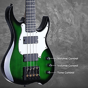 Asmuse Headless Electric Bass Guitar, Full Size Electric Bass Guitar Kit, HH Pickup Solid Body Electric Bass Guitar, Guitar Beginner Set with Gig Bag and Accessories (Green)