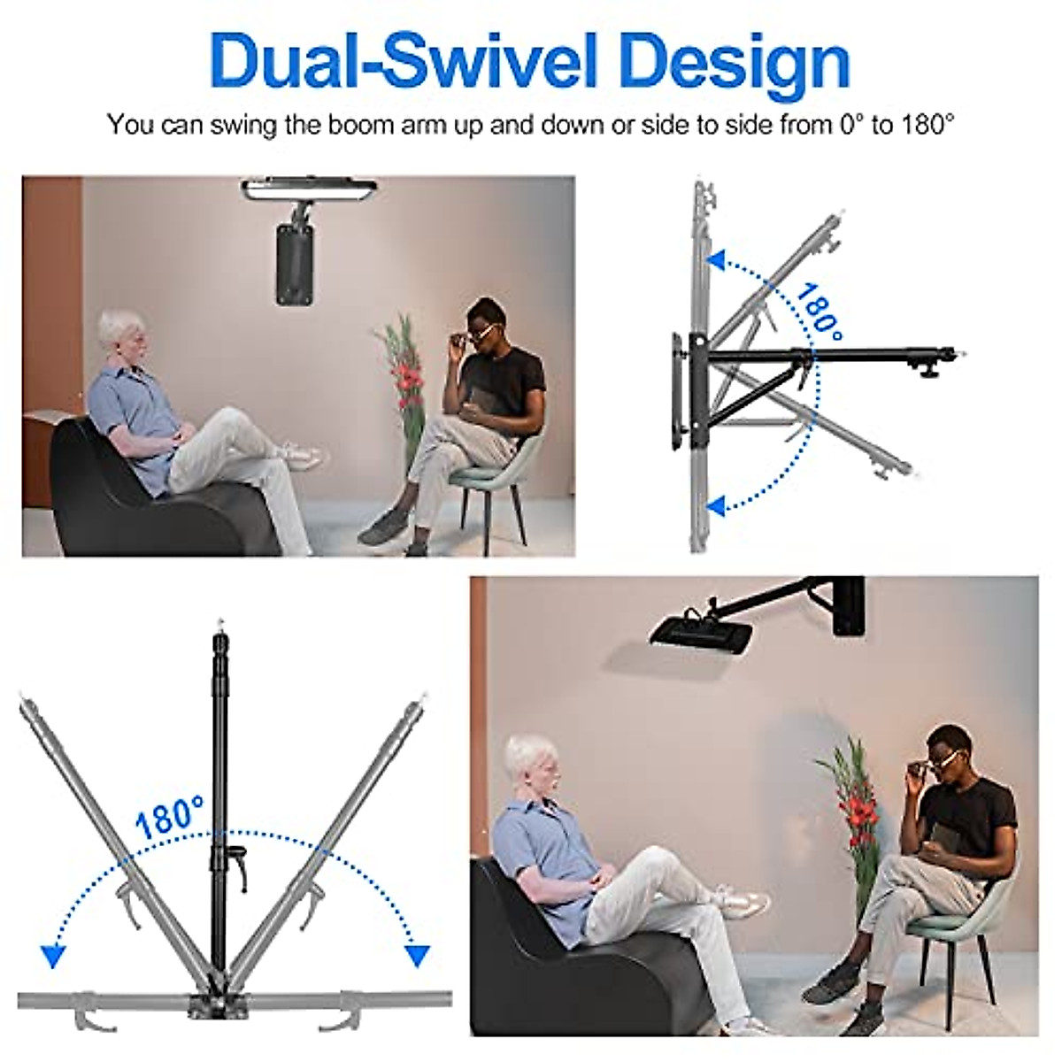 EMART Wall Mounting Triangle Boom Arm for Photography Ring Light Strobe Lighting Softbox Reflector Umbrella Monolight, Max Length 51.2 inches/130cm, Support 180 Degree Rotation (Black)