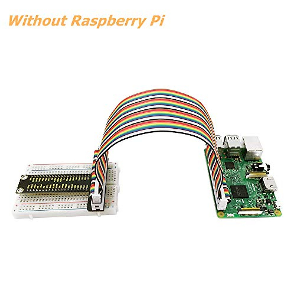 KEYESTUDIO GPIO Breakout Kit for Raspberry Pi - Assembled Pi Breakout + Rainbow Ribbon Cable + 400 Tie Points Solderless Breadboard