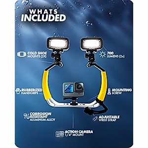 Movo DiveRig1 XL Diving Rig Bundle with Waterproof LED Lights - Compatible with GoPro Hero, HERO5, HERO6, HERO7, HERO8, HERO9, HERO10 and DJI Osmo Action Cam - Scuba Accessories for Underwater Camera