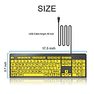 BOOGIIO Large Print Computer Keyboard, Wired USB High Contrast Keyboard with Oversized Print Letters for Visually Impaired Low Vision Individuals (Yellow+Black)