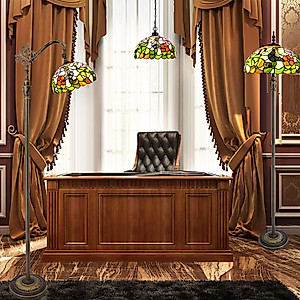 ZJART Tiffany Floor Lamp Stained Glass Dragonfly Arched Gooseneck Antique Reading Light Angle Adjustable 12X18X65 Inches Bronze Finsh Bright Decor Corner Living Room Bedroom Office