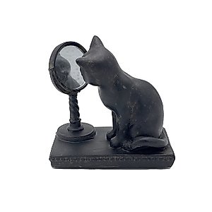 Holiday Treasures Black Cat with Mirror Figurines Decorative Cat Statues Collectible Vintage Resin Sculpture Knick Knacks Home Decor for Cat Lovers