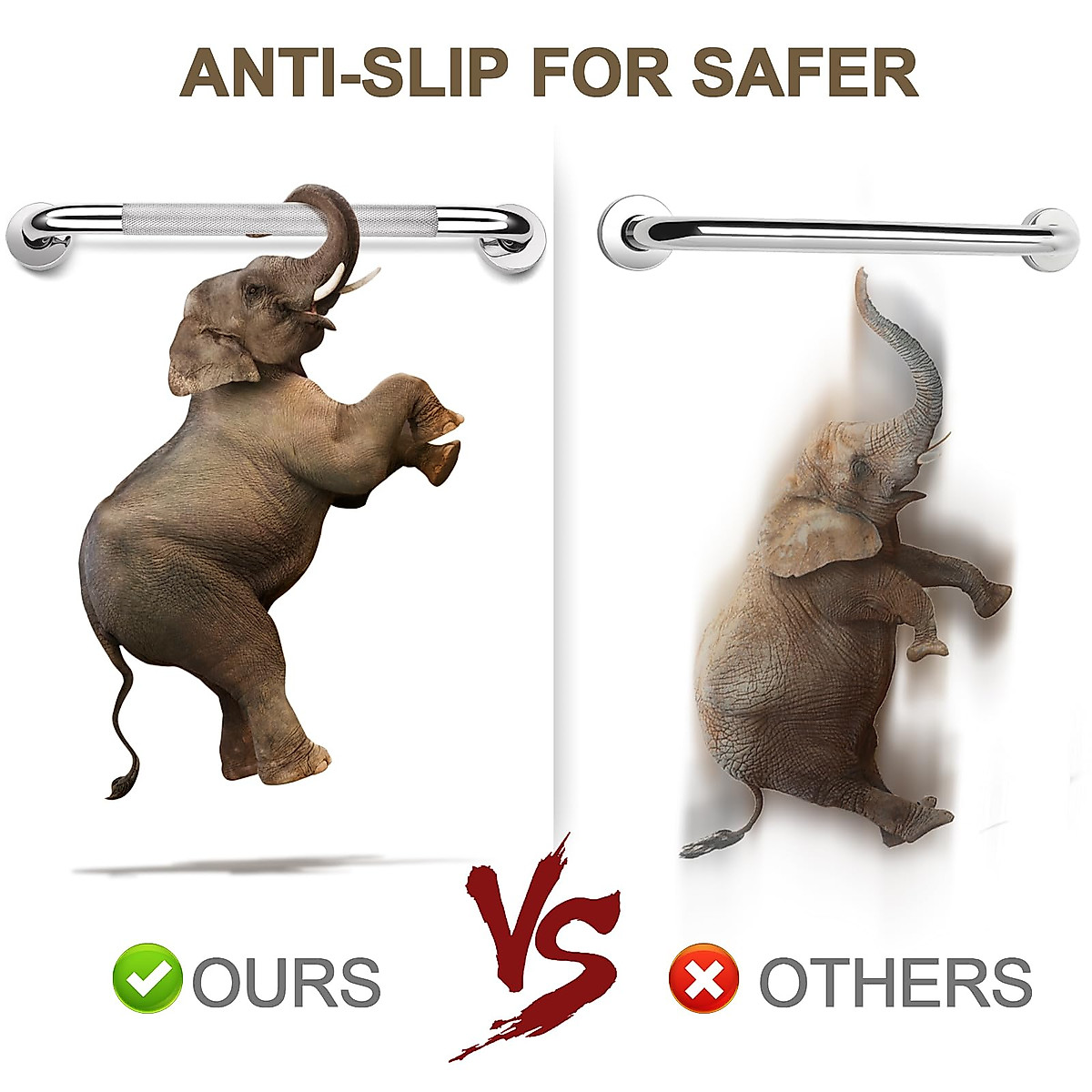 2 Pack Grab Bars for Elderly for Wall 16 Inch, Fit for Studs, Knurled Anti-Slip Bathroom Shower Grab Bars for Seniors, Safety Handicap Grab Bars for Shower, Shower Handles for Elderly, Tesuchan