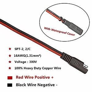 Trickle Charger Extension Cord 25FT - SAE to SAE Connector Cable 12V-24V Battery Charging Cord with Dust Cap 2 Pin Quick Connect Disconnect Plug DC Connection for Camp Trailer Solar Panels (25ft)