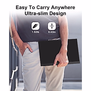 CNBANAN 2K Portable Monitor 60Hz, 16" Portable Screen IPS 2560x1600 QHD USB-C&HDMI 400 Nits 100% RGB 1200:1 FreeSync VESA Ultra Slim External Monitor for Laptop Mac Phone Xbox Game (Matte)