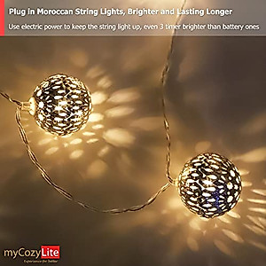 Moroccan String Lights Plug in 20 LED Globe Lights Silver Metal Balls for Wedding Party, Birthday, Christmas, Home Decor, Indoor Outdoor, 8 Functions, Timer, Unique Pattern, Connectable, 10 ft