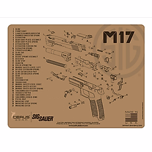 EDOG M17 Gun Cleaning Mat - Tan Schematic (Exploded View) Diagram Compatible with Sig Sauer M17 Tan Series Pistol 3 mm Padded Pad Protect Firearm Magazines Bench Surfaces Gun Oil Solvent Resistant
