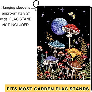 Mushroom Stars And Moon Garden Flag 12 X 18 Inches Double Sided ,Animal Butterfly Yard Flags,Durable Burlap Flag Holiday Farmhouse Patio Yard Outdoor Party Decor Gift