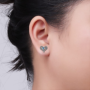 Tentacle Earrings for Women Sterling Silver Blue Heart Cubic Zirconia Ocean Black Octopus Tenticles Earrings Studs Gifts for Her