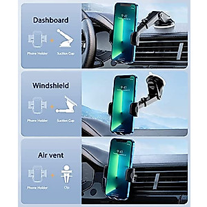 Car Phone Holder Mount 【Stable and Not Falling】 Car Phone Holder, Dashboard Windshield Air Outlet Multifunctional Phone Holder, iPhone 13 Thick Protective Case All Phones…