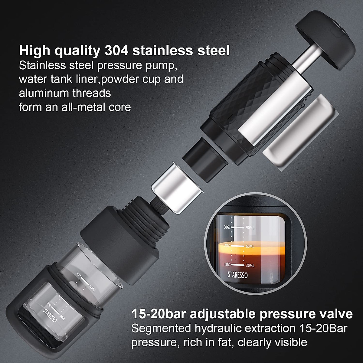 STARESSO Classic Portable Espresso Maker, 2 in1 Travel Coffee Maker,Compatible Capsules and Ground Coffee,Manual Espresso Machine,Hand Press Coffee Maker for Kitchen Travel,Camping,Hiking