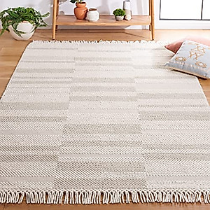 Safavieh Natura Collection 6' x 9' Ivory/Silver NAT225G Modern Contemporary Farmhouse Fringe Wool Area Rug