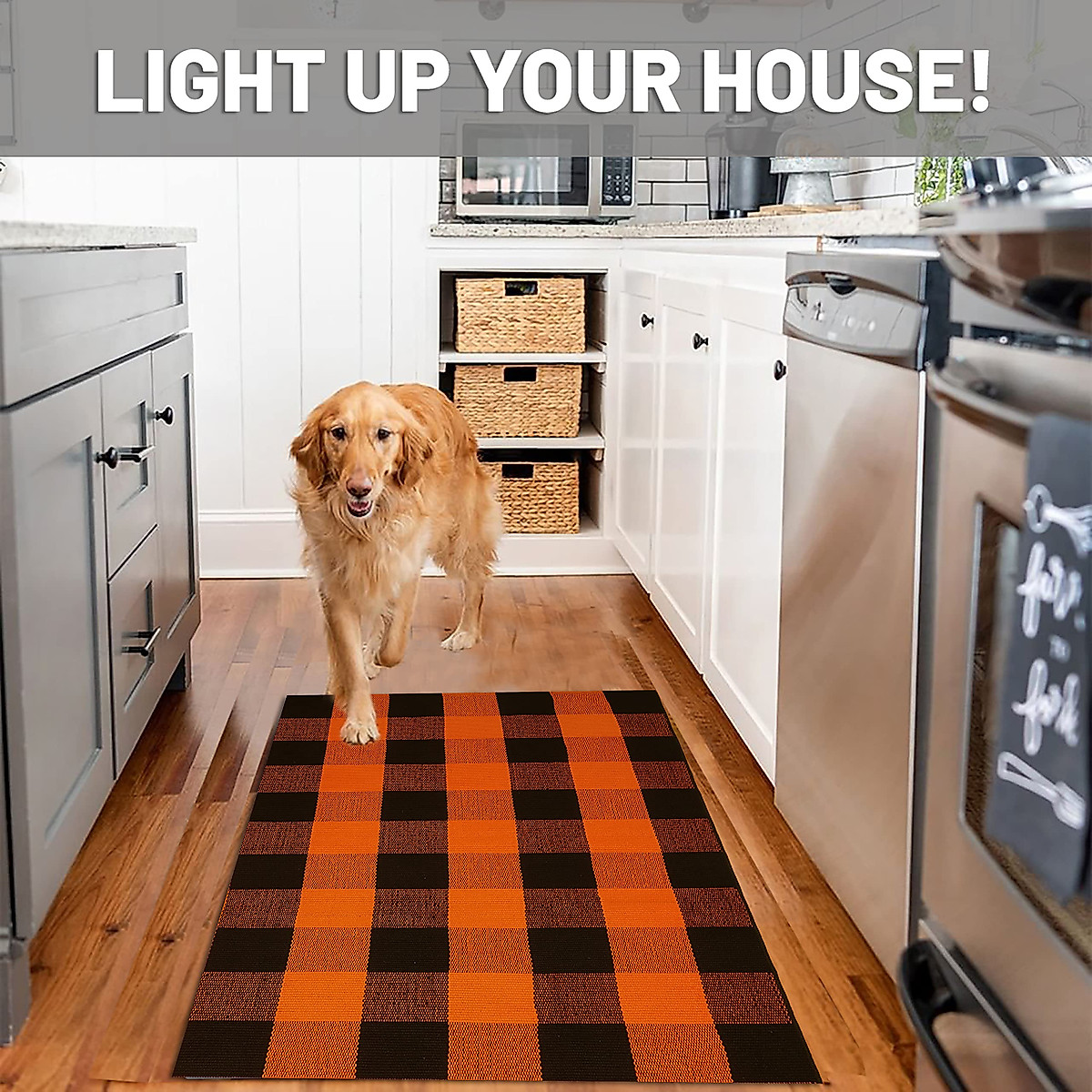 IOHOUZE Cotton Buffalo Plaid Check Rug Outdoor Doormat 27.5 x 43 Inches Washable Woven Outdoor Indoor Welcome Mats for Front Door/Farmhouse/Entryway/Home Entrance Black and Orange Outdoor Rug