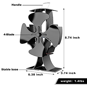 WESTLEY Wood Stove Fan Heat Powered, 4-Blade Fireplace Fan, Stove Fan for Wood/Log Burner/Fireplace, Increases 80% More Warm Air Than 2 Blade Fan, with Magnetic Thermometer