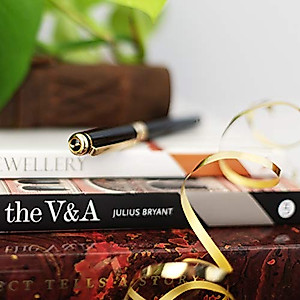 Scriveiner Black Lacquer Ballpoint Pen - Stunning Luxury Pen with 24K Gold Finish, Schmidt Black Refill, Best Ball Pen Gift Set for Men & Women, Professional Executive Office, Nice Fancy Designer Pens