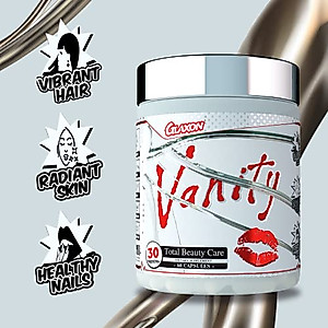 Glaxon Vanity Total Beauty Care, 60 Capsules, Hair Skin, and Nails Vitamins for Women and Men with Biotin 5000mcg, Hyaluronic Acid, Vitamin E, and Red Orange Complex