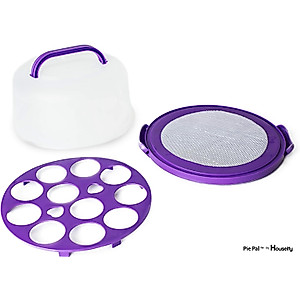 Houseify Purple PIE PAL, Pie & Cake Carrier w/Flat Handle & Domed Lid for Tall Pies & Cakes, Cupcake Storage, Plus Veggie/Fruit/Nut Tray, Fits 9 In. Cakes & Pies