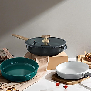 MGC Ceramic Pan With Lid, PFOA&PTFE Free Non Stick Frying Pans,Oven and Dishwasher Safe, Compatible with All Stovetops (Black, 8Inch)