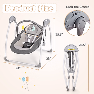 INFANS Baby Swing for Infants, Compact Portable Baby Electric Rocker for Newborn with 5 Speed Natural Sway Music Timing 2 Toys Remote Control, Easy Fold, 0-6 Months Boy Girl