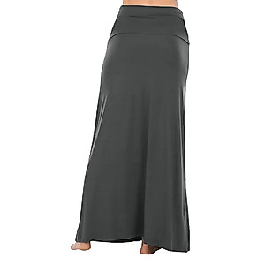 Sweet Hearts Maxi Skirt for Women- Comfy Foldover High Waist Long Flare A-Line Skirt Maxi Dress XS-3X Made in USA (Charcoal, Medium)