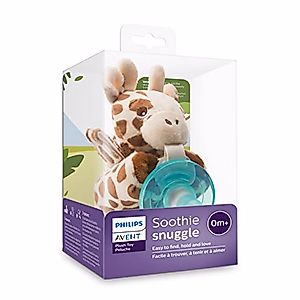 Philips AVENT Soothie Snuggle Pacifier Holder with Detachable Pacifier, 0m+, Giraffe, SCF347/01-1 Count (Pack of 1)