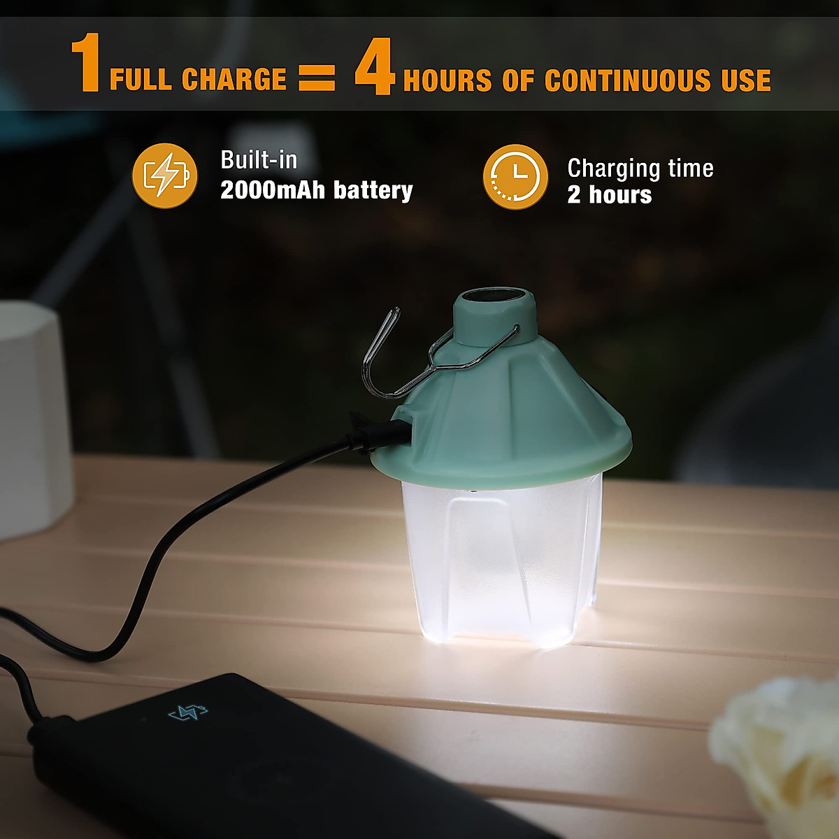 EverBrite 450LM Camping Lantern, USB C Rechargeable Camping Lantern with Magnetic Top&Hanging Hook, 5 Lighting Modes, for Christmas Decorations, Camping, Barbecue, Hiking and Reading, Pack of 2