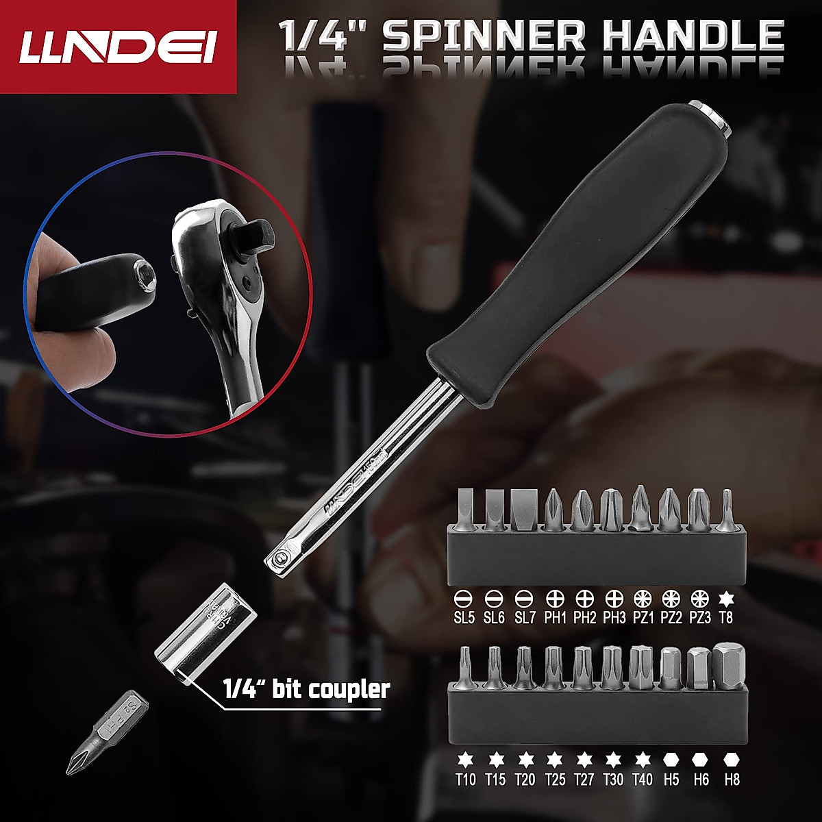 LLNDEI 57pcs 3/8 &1/4 Inch Drive Socket Wrench Sets, Dual Head 72-Teeth 2 Ways Ratchets, 6 Point Metric/SAE Sockets, CR-V, Extensions with 1/4-inch Dr. Bits Set, Universal Joint(5/32-3/4Inch,4-19mm)