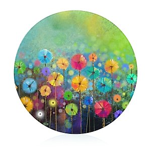 Bagea-Ka Seasonal Nature Spring Summer Autumn Winter Flowers Pattern Tempered Glass Cutting Board 8" Round Kitchen Decorative Chopping Board Small