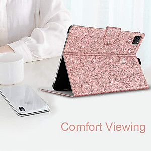 Fingic for iPad Air 11 inch Case 2024,iPad Pro 11 Inch Case 2022/2021/ 2020/2018,iPad Air Case 6th/5th/4th 10.9 Inch(2024/2022/2020)Slim Glitter Sparkle PU Leather Hard PC Stand Smart Cover,Rose Gold