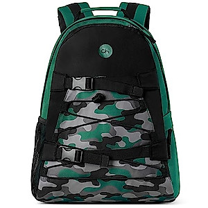 Choco Mocha Boys Camo Backpack for Elementary Middle School, Green Large Backpack for Kids Teen Boys, 18 Inch