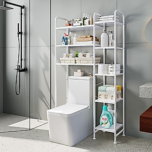 Dazioter Over The Toilet Storage Bathroom Organizer Shelf Freestanding Space Saver with Toilet Multifunctional Rack (White)