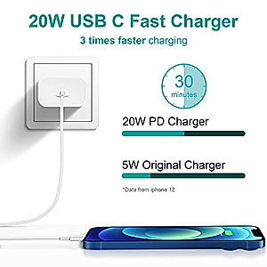 iPad Charger iPhone Charger, 20W USB C Fast Charger Plug, USB C Power Delivery Charging Adaptor Type C Wall Charger Adapter with 3FT USB C Cable for iPhone 14/14 Pro/14 Pro Max/13/Mini/Airpod