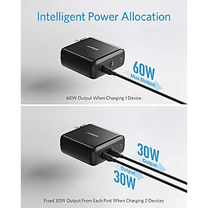 Anker 60W 2-Port USB C Charger, PowerPort Atom PD 2 [GAN Tech] Compact Foldable Wall Charger, Power Delivery for MacBook Pro/Air, iPad Pro, iPhone 11 / Pro/Max/XR/XS/X, Pixel, Galaxy, and More