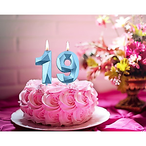 2 inch Blue 19 & 91 Birthday Candles, 3D Diamond Number 19th & 91st Cake Topper for Men Women Birthday Party Decorations Theme Party