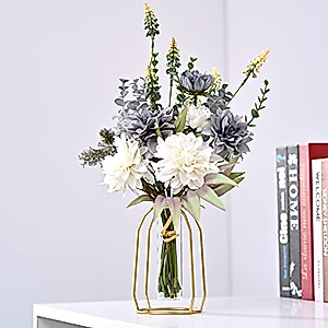 GDSSG Fake Artificial Flowers Arrangements Centerpiece Table Decorations Like Real Silk Flowers Bouquets Wedding Centerpieces for Table Faux White Blue Dahlia Home Kitchen Garden Party Decor