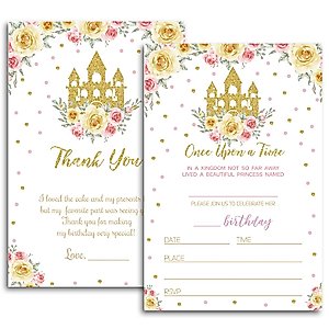 FujLoy Princess Birthday Invitation, Princess Birthday Party Invitations, Princess Party, Princess Castle Themed.（062）